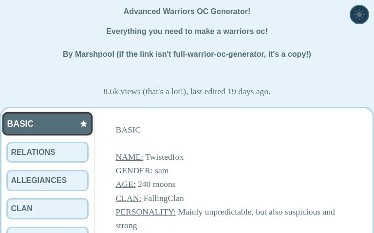 Advanced Warriors OC Generator!