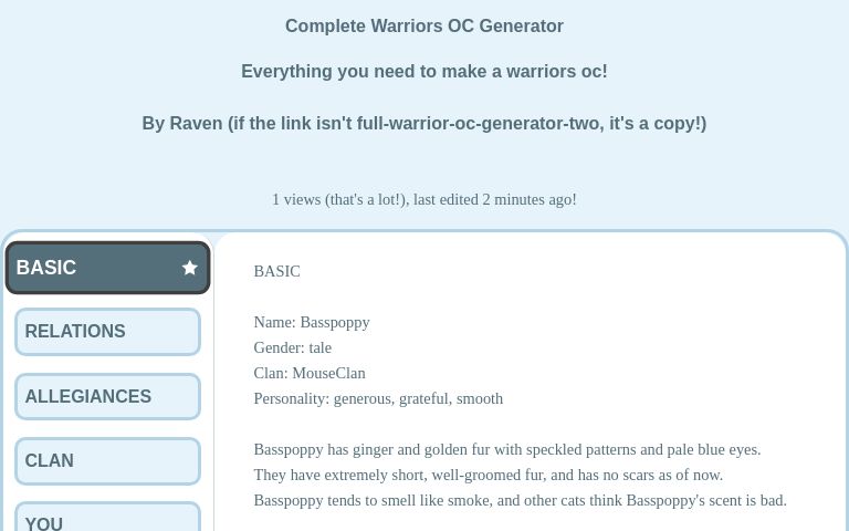 Complete Warriors OC Generator