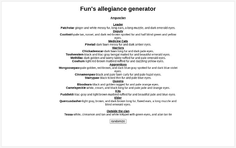 Fun's allegiance generator