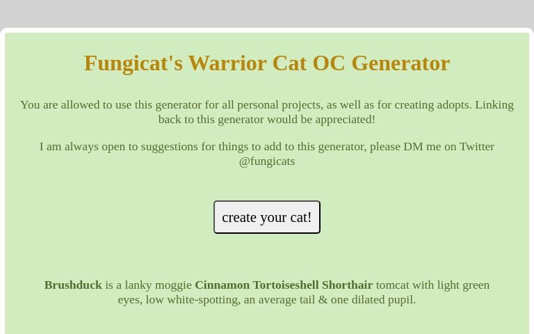 Fungicat's Warrior Cat OC Generator