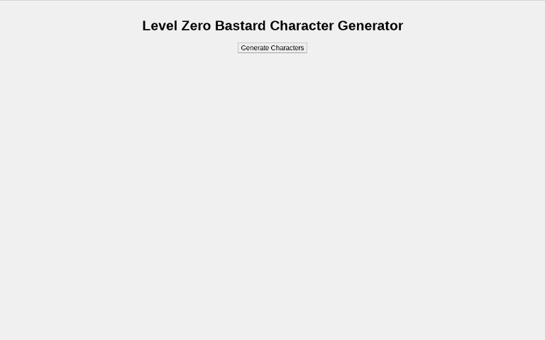 Level Zero Bastard Character Generator