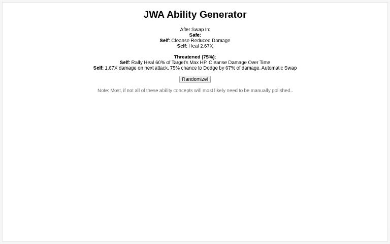 JWA Ability Generator