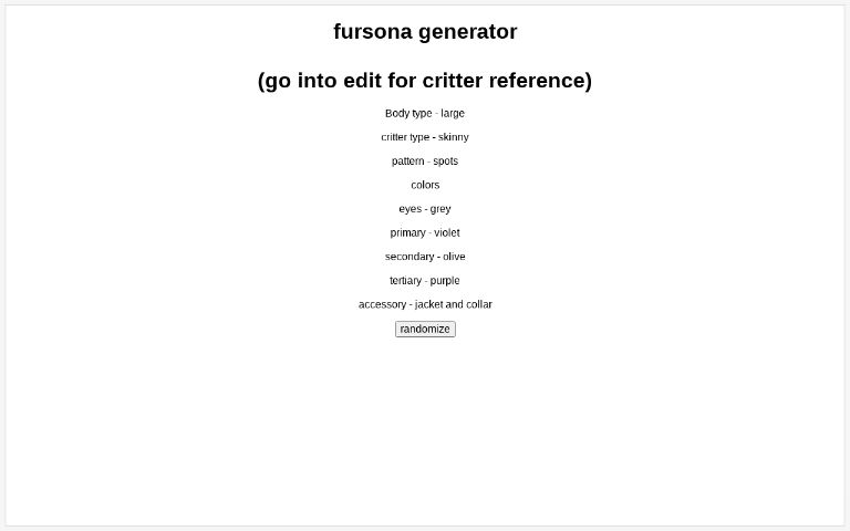 fursona generator(go into edit for critter reference)