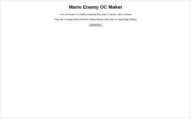 Mario Enemy OC Maker ― Perchance Generator