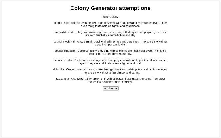 Colony Generator attempt one