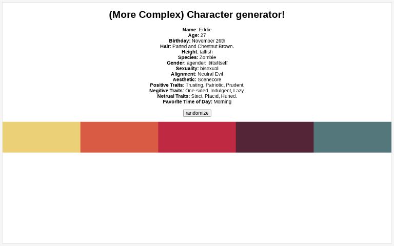 (More Complex) Character generator!