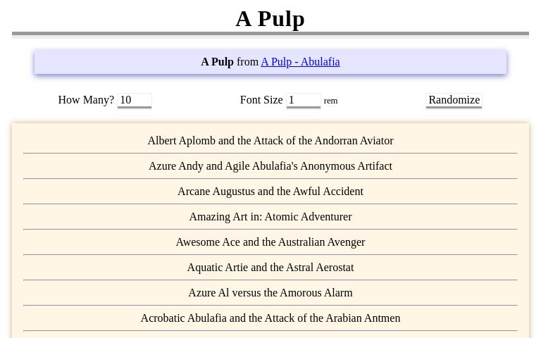 A Pulp ― Perchance Generator