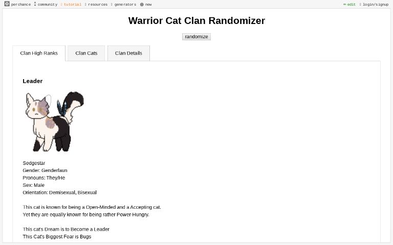 Warrior Cat Clan Randomizer ― Perchance Generator