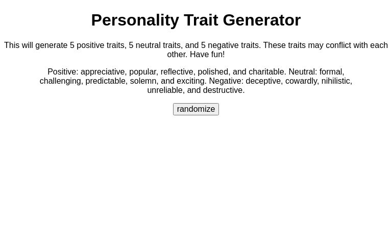 Personality Trait Generator