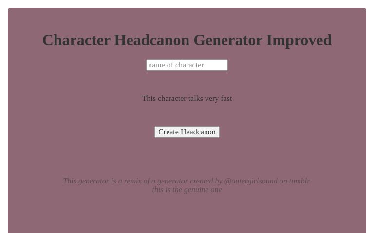 Character Headcanon Generator Improved