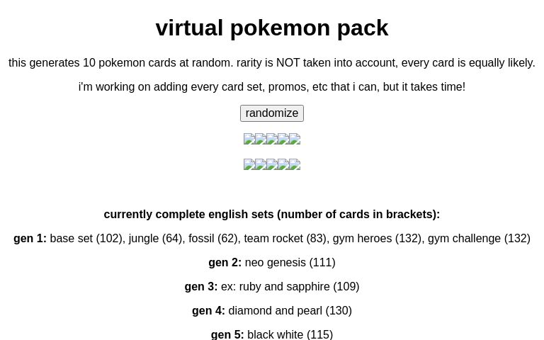 virtual pokemon pack ― Perchance Generator