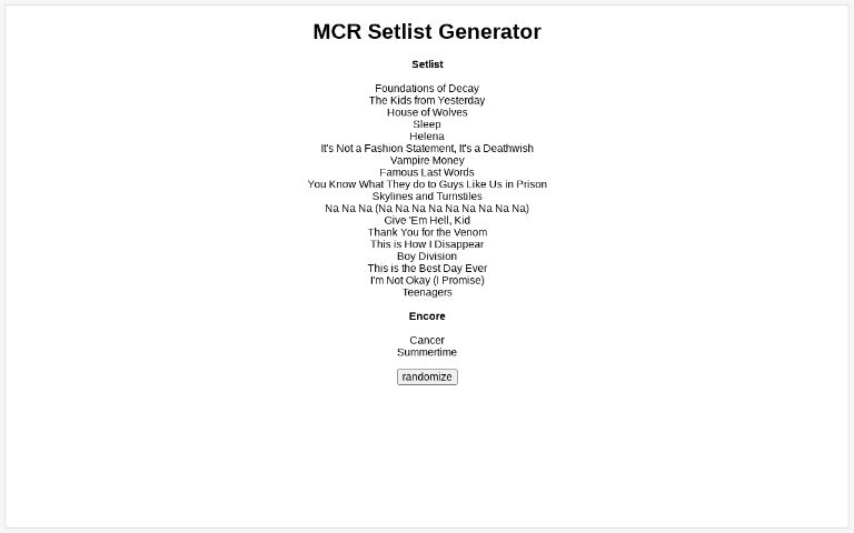 MCR Setlist Generator