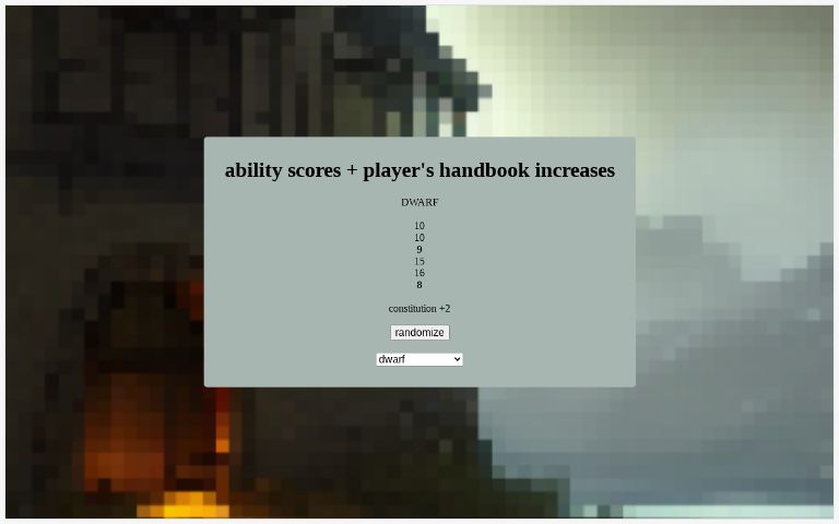 ability scores + player's handbook increases ― Perchance Generator