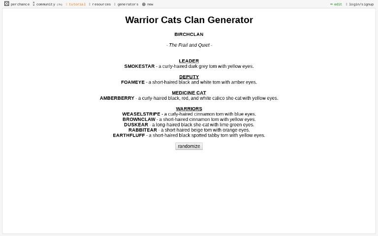 Warrior Cats Clan Generator