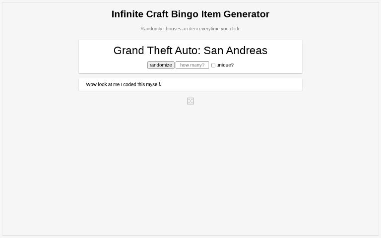 Infinite Craft Bingo Item Generator