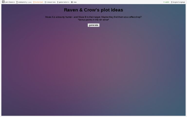 Raven & Crow's plot ideas ― Perchance Generator
