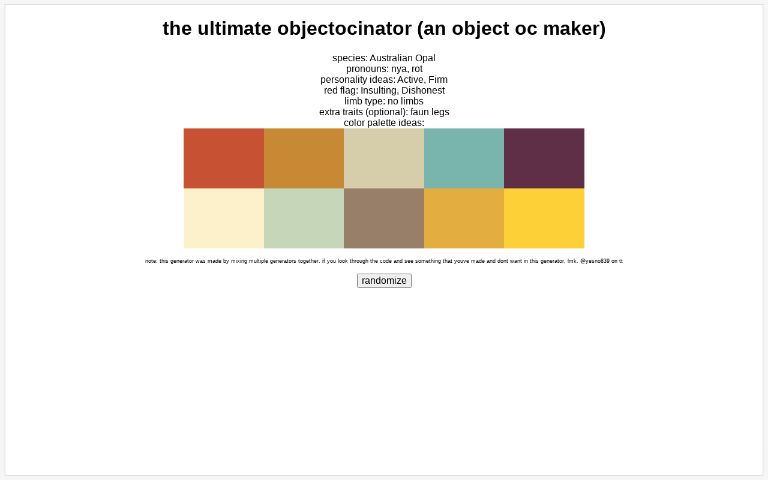 the ultimate objectocinator (an object oc maker) ― Perchance Generator