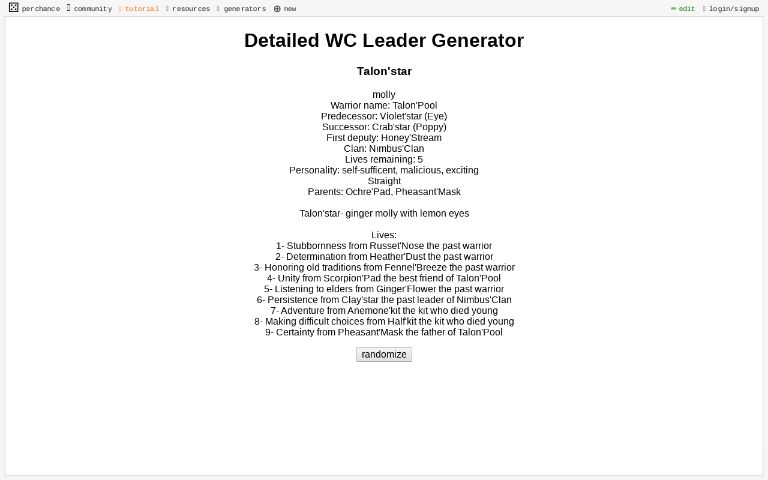 Detailed WC Leader Generator
