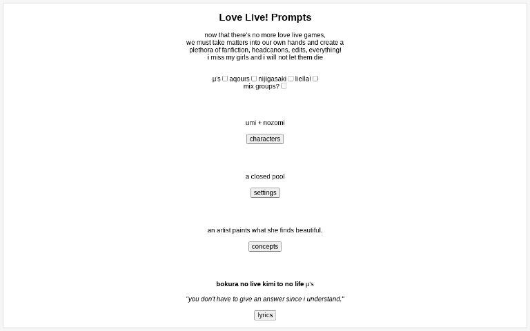 Love Live! Prompts ― Perchance Generator