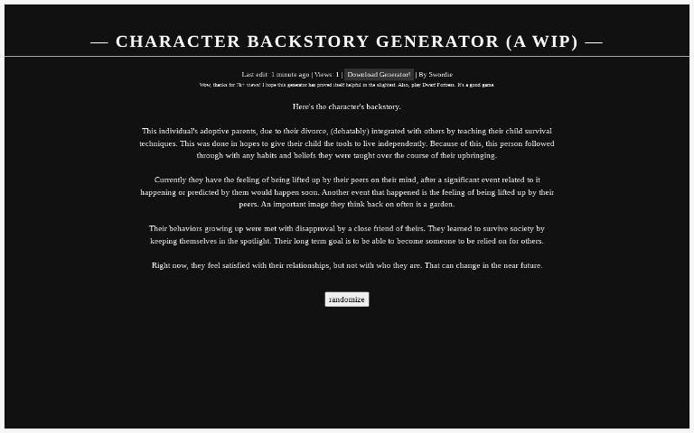 Character Backstory Generator (A WIP) —