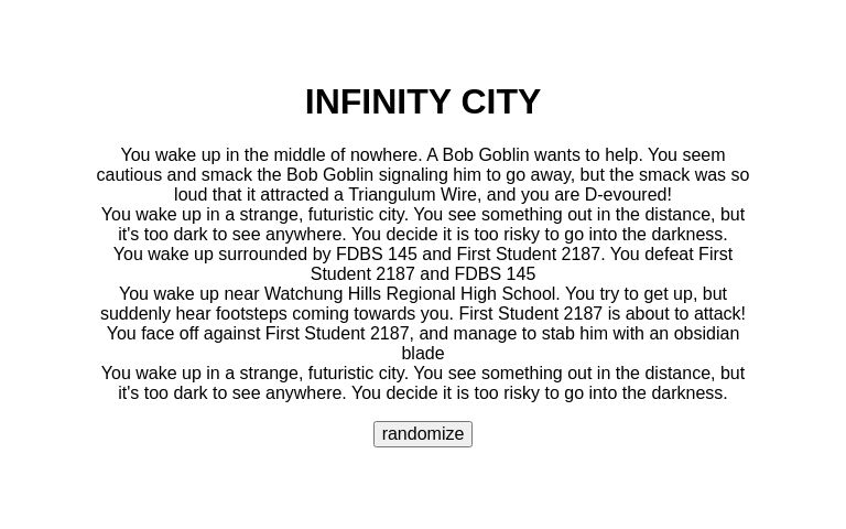 INFINITY CITY ― Perchance Generator