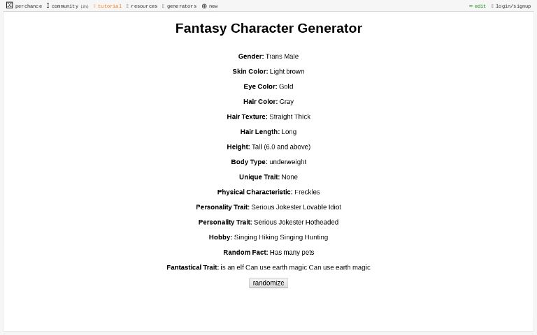 Fantasy Character Generator