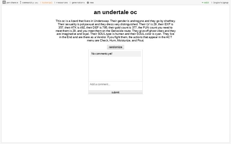 an undertale oc ― Perchance Generator