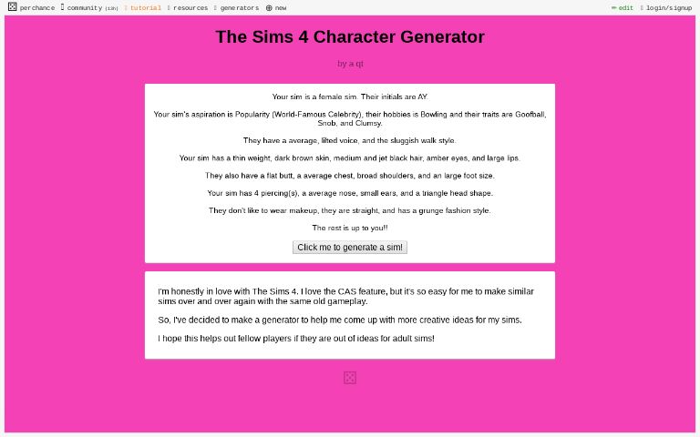 The Sims 4 Character Generator