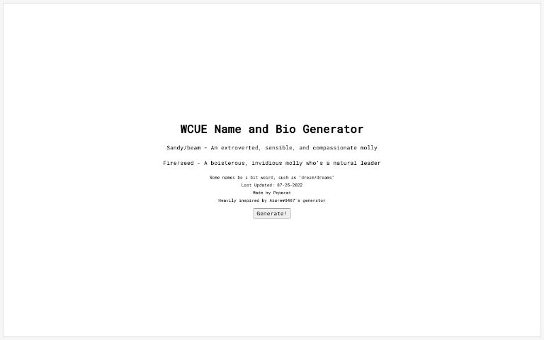 WCUE Name and Bio Generator