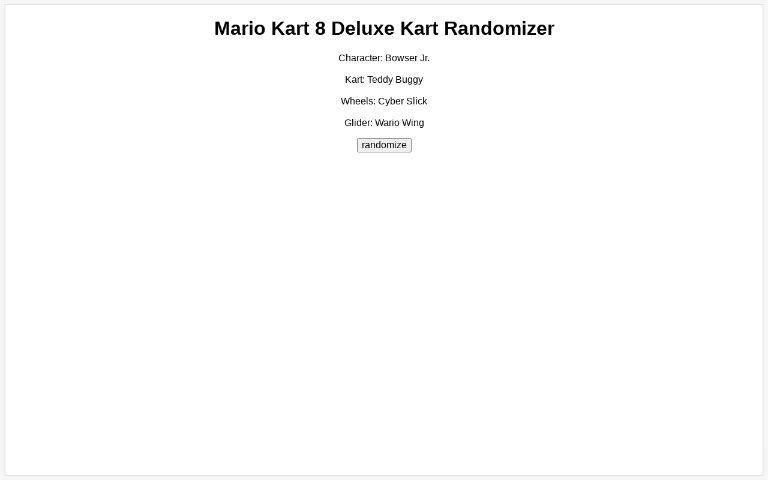 Mario Kart 8 Deluxe Kart Randomizer ― Perchance Generator