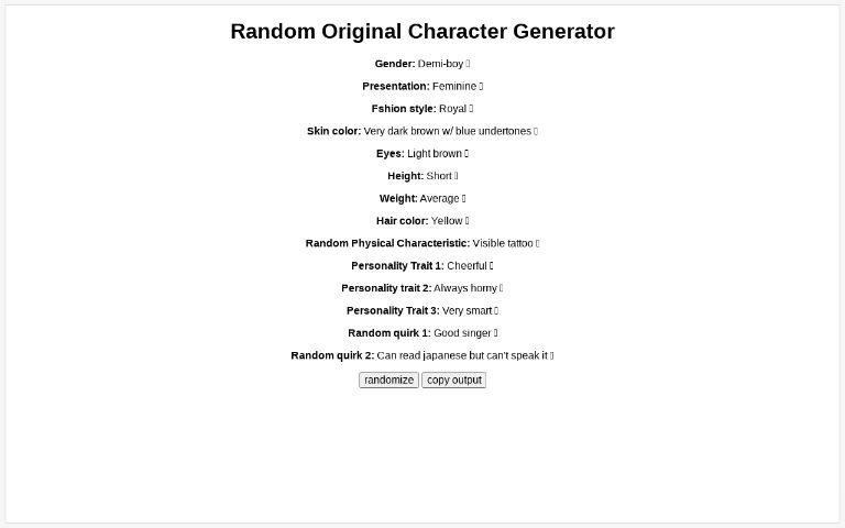 Random Original Character Generator