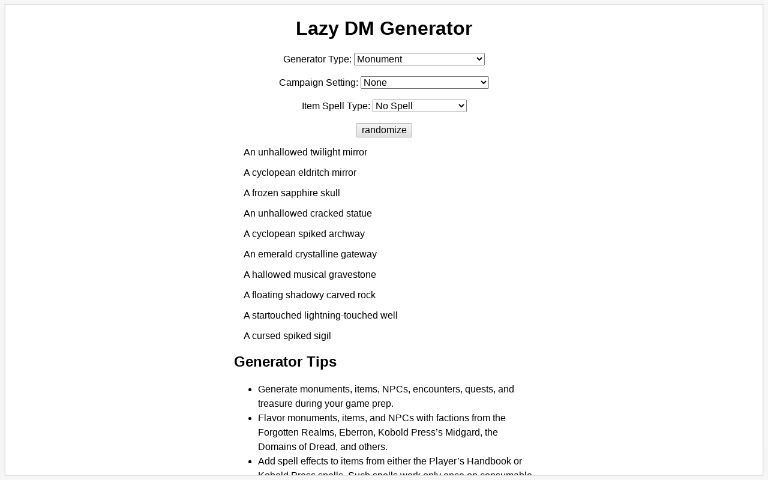 Lazy DM Generator