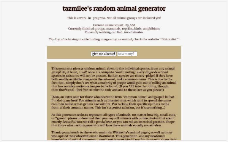 tazmilee's random animal generator