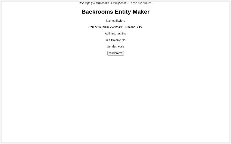Backrooms Entity Maker ― Perchance Generator