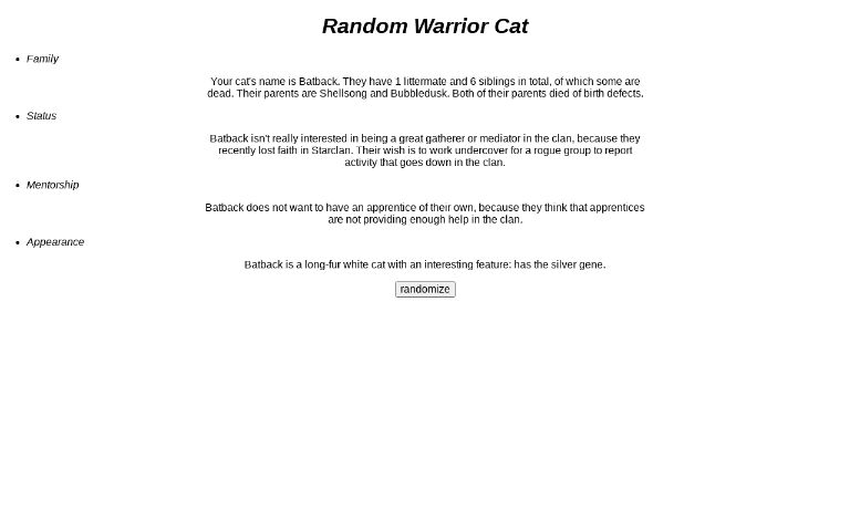 Random Warrior Cat ― Perchance Generator