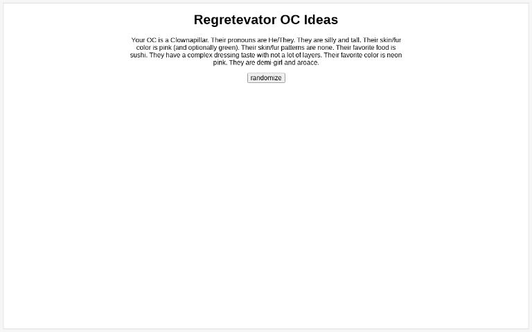 Regretevator OC Ideas ― Perchance Generator