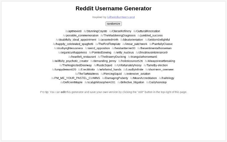 Reddit Username Generator