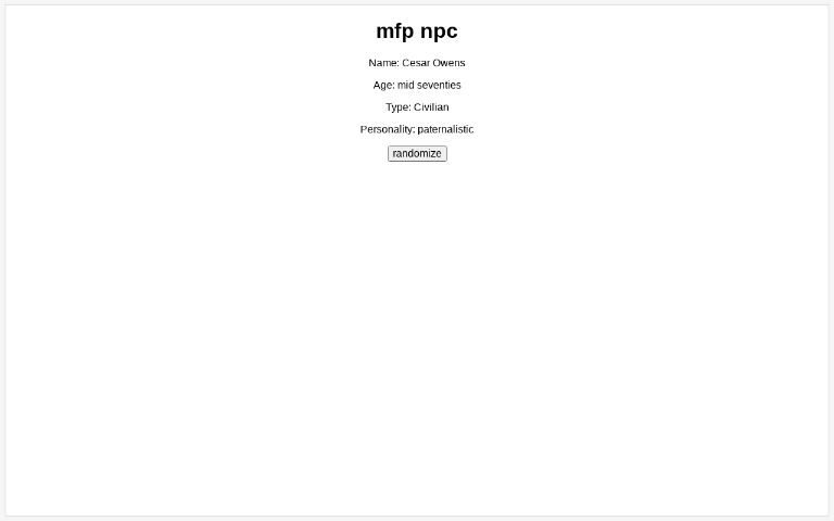 mfp npc ― Perchance Generator