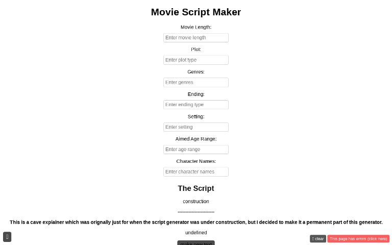 Movie Script Maker ― Perchance Generator