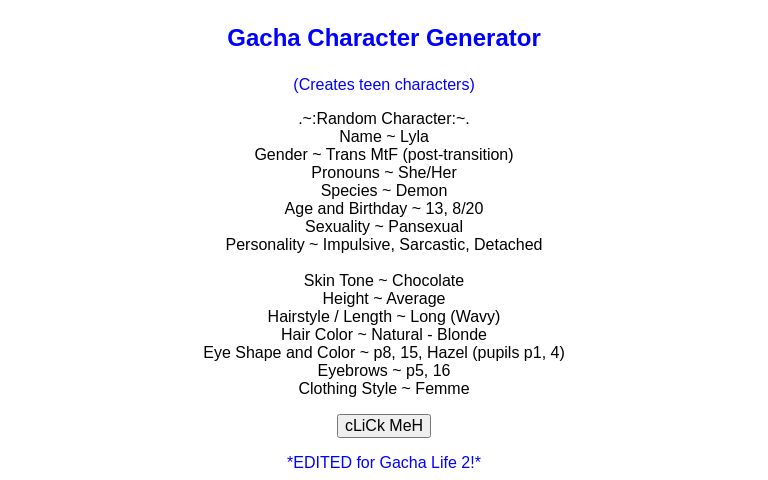 Gacha Character Generator