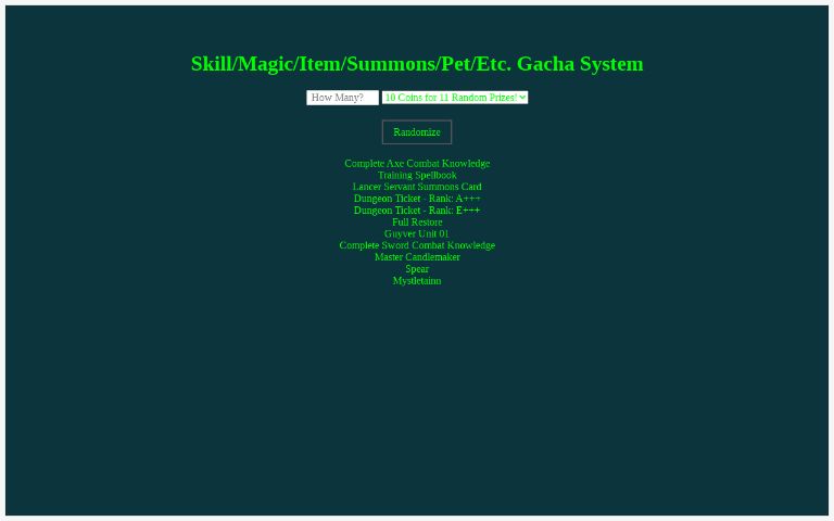 Skill/Magic/Item/Summons/Pet/Etc. Gacha System ― Perchance Generator