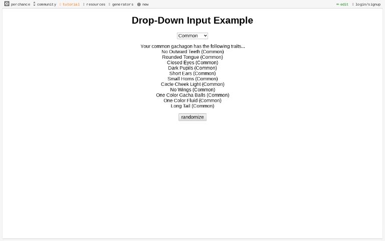 Drop-Down Input Example ― Perchance Generator