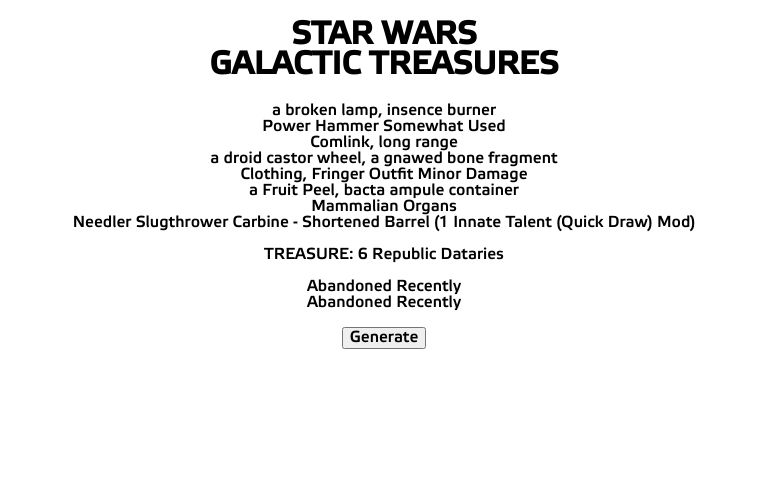 STAR WARSGALACTIC TREASURES ― Perchance Generator
