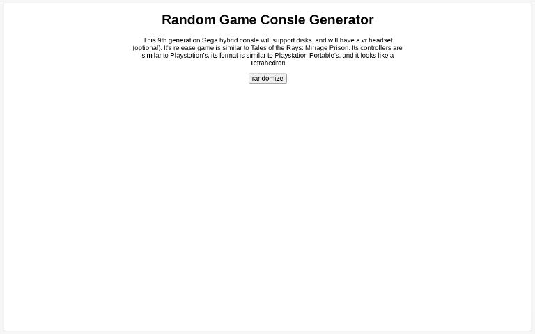 Random Game Consle Generator