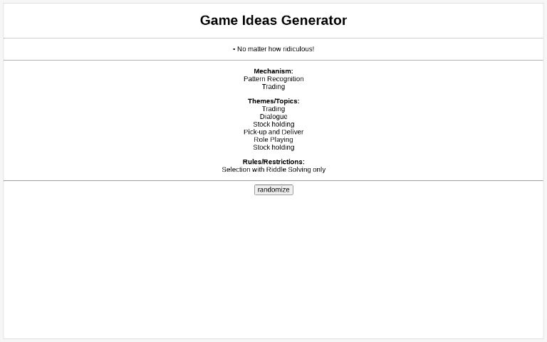 Game Ideas Generator 