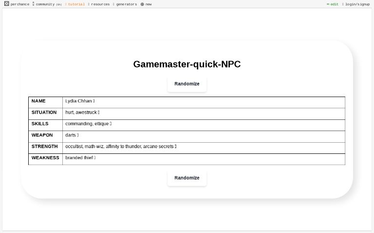 Gamemaster-quick-NPC ― Perchance Generator