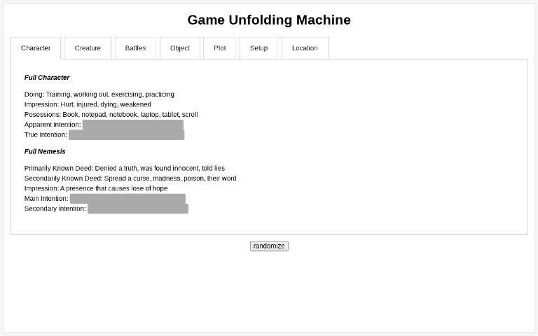 Game Unfolding Machine ― Perchance Generator