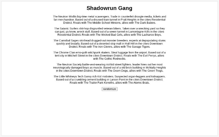 Shadowrun Gang ― Perchance Generator
