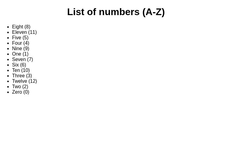 List of numbers (A-Z) ― Perchance Generator