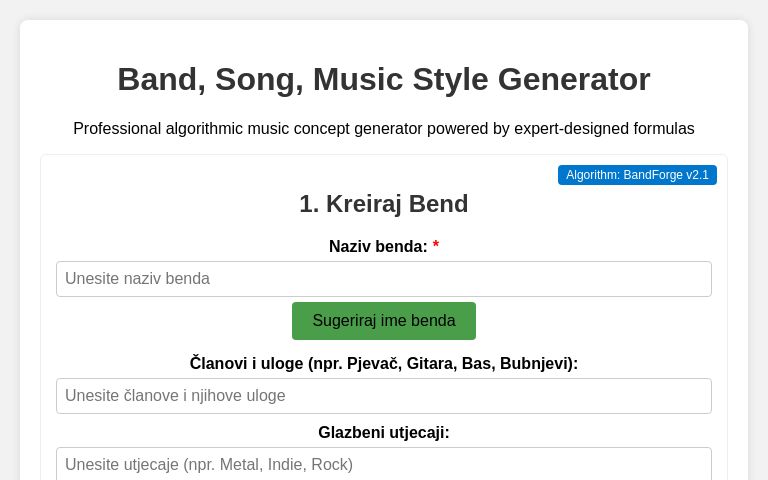 Band, Song, Music Style Generator